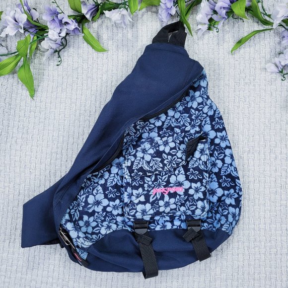 Jansport | Bags | Jansport Blue Corduroy Hibiscus Hawaiian Flower Sling ...